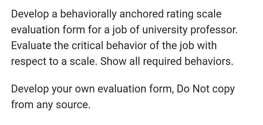 Solved Develop a behaviorally anchored rating scale | Chegg.com