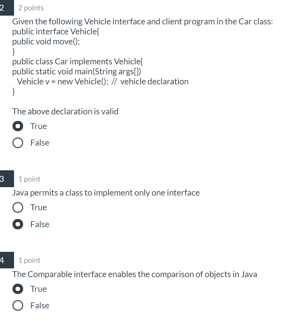 Solved 2 2 points Given the following Vehicle interface and | Chegg.com