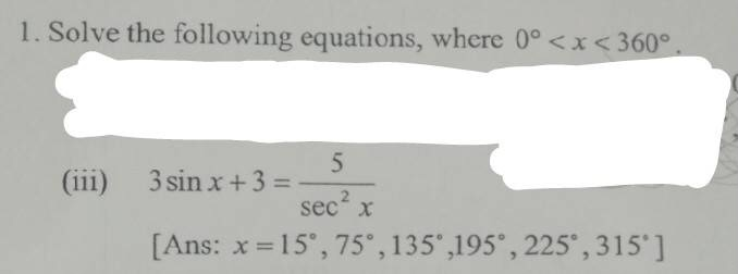 Solved 1. Solve the following equations, where 0° | Chegg.com