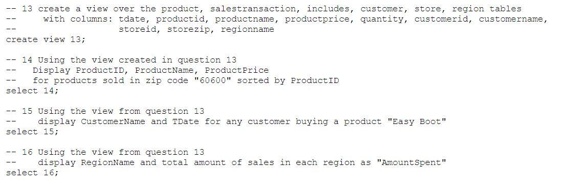 Solved 13 create a view over the product, salestransaction, | Chegg.com