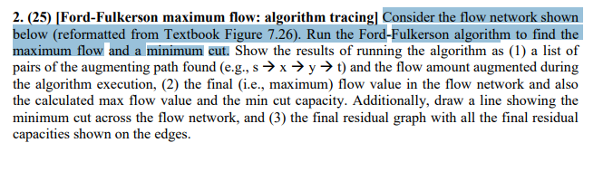 Solved 2. (25) [Ford-Fulkerson maximum flow: algorithm | Chegg.com