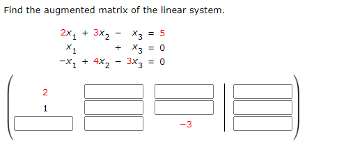 Solved Find the augmented matrix of the linear system. | Chegg.com