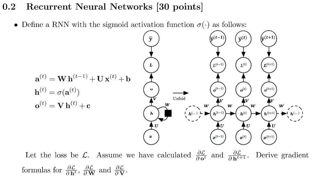 Solved 0.2 Recurrent Neural Networks (30 points] • Define a | Chegg.com