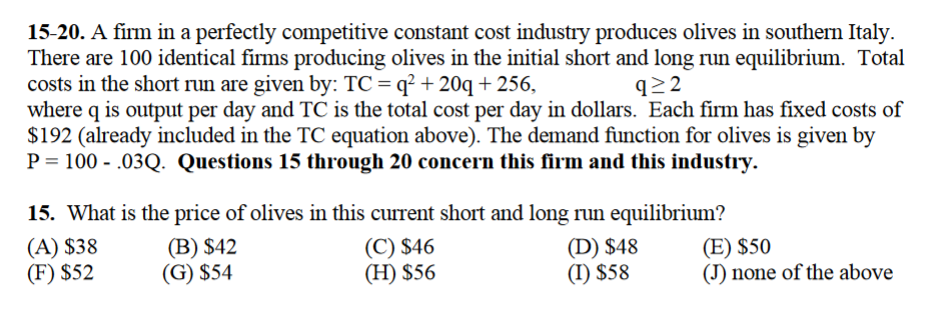 Solved 15-20. A firm in a perfectly competitive constant | Chegg.com