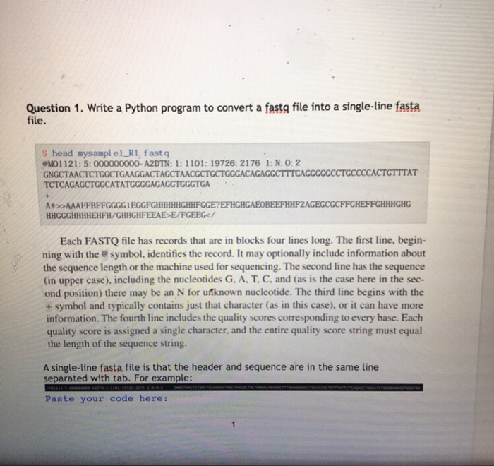 Solved Question 1. Write a Python program to convert a fastg | Chegg.com
