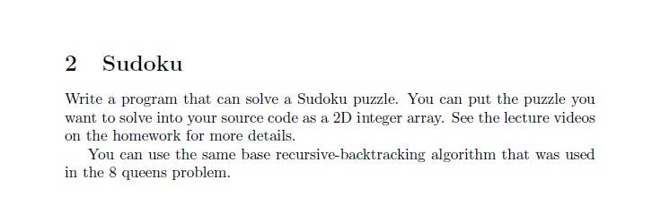 Solved 2 Sudoku Write a program that can solve a Sudoku | Chegg.com