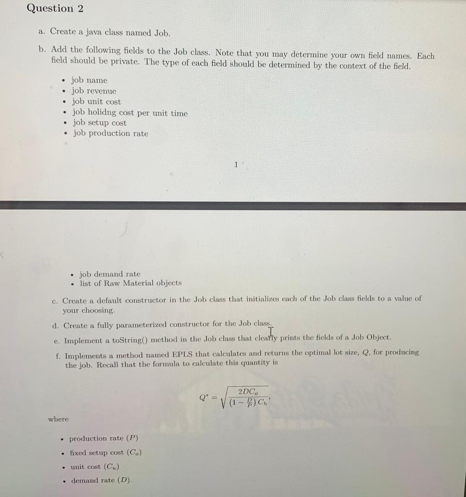 Question 1 a. Create a java class named Raw Material. | Chegg.com