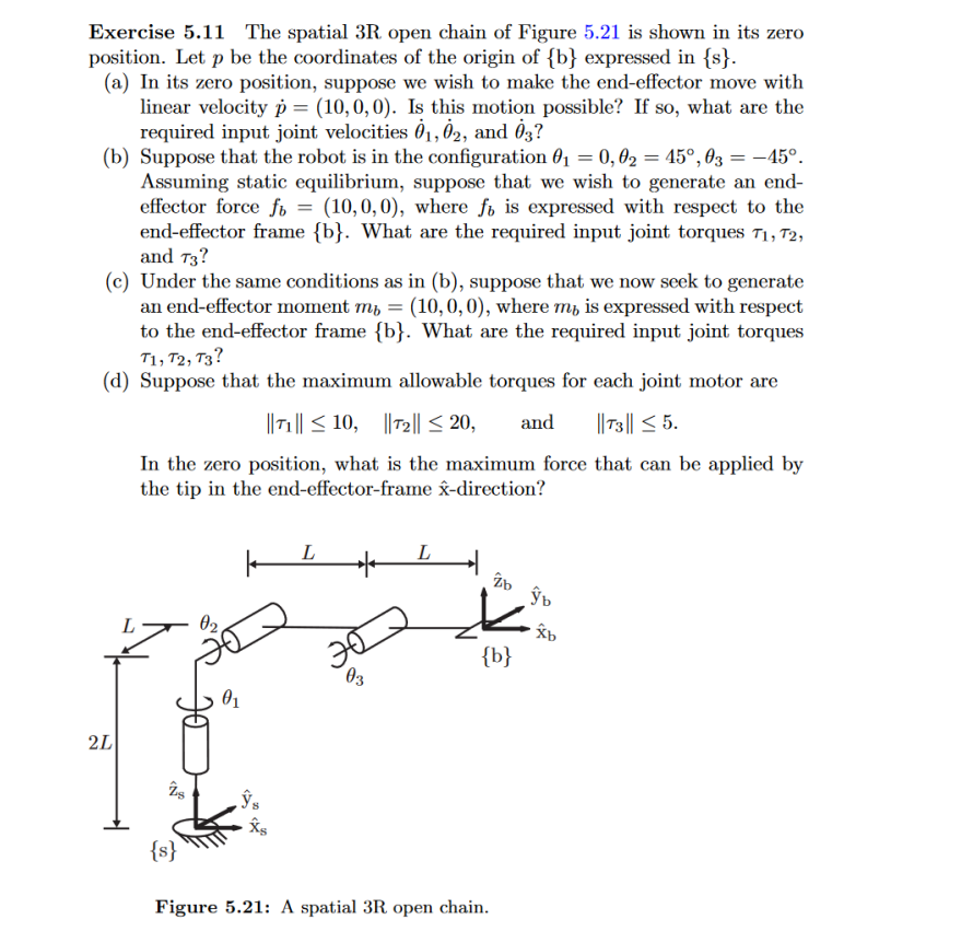 Solved Exercise 5.11 The spatial 3R open chain of Figure | Chegg.com