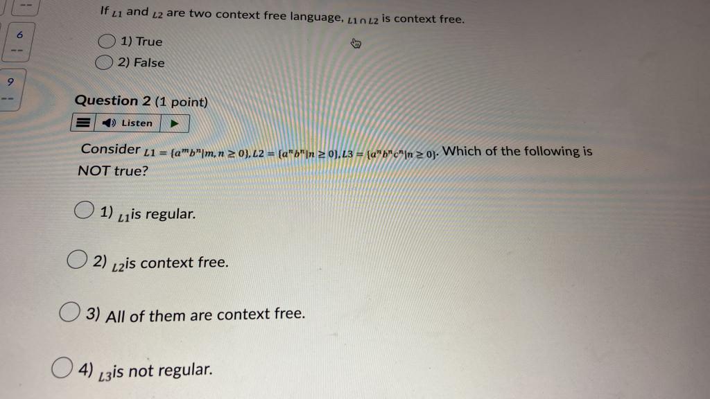 Solved If L1 and L2 are two context free language, L1∩L2 is | Chegg.com