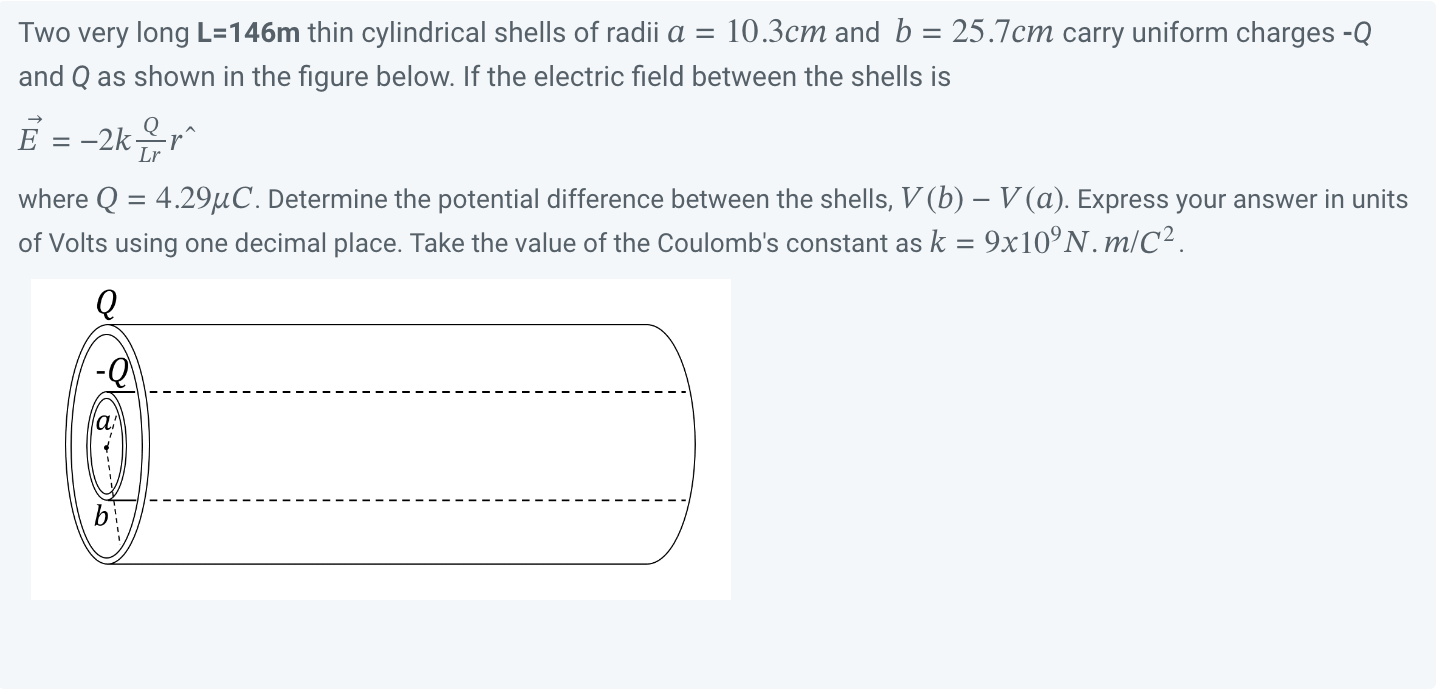 Solved Two very long L=146 m thin cylindrical shells of | Chegg.com
