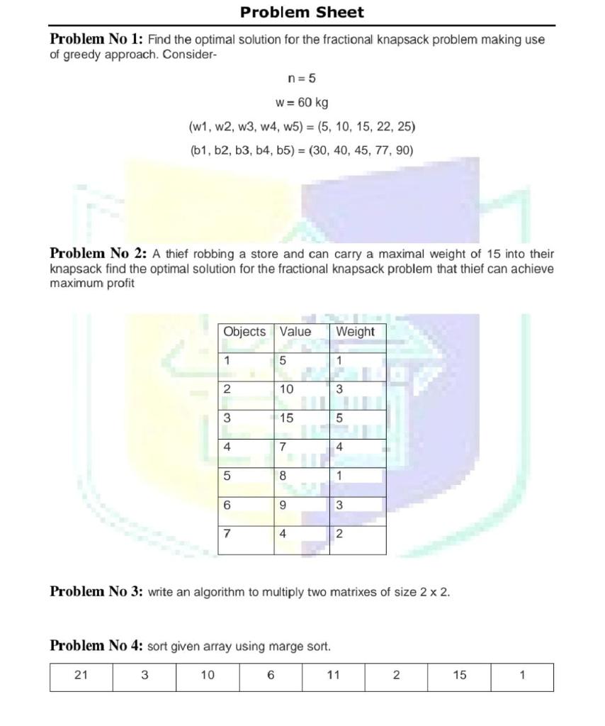 Solved Problem Sheet Problem No 1: Find the optimal solution | Chegg.com