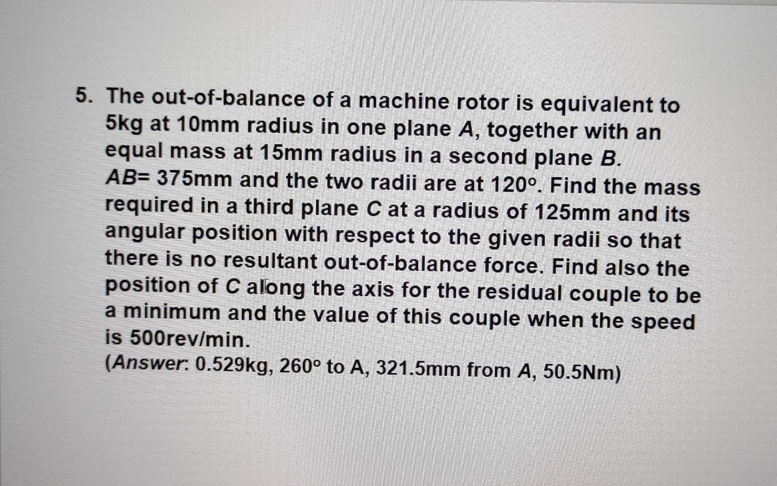 Solved 5. The out-of-balance of a machine rotor is | Chegg.com
