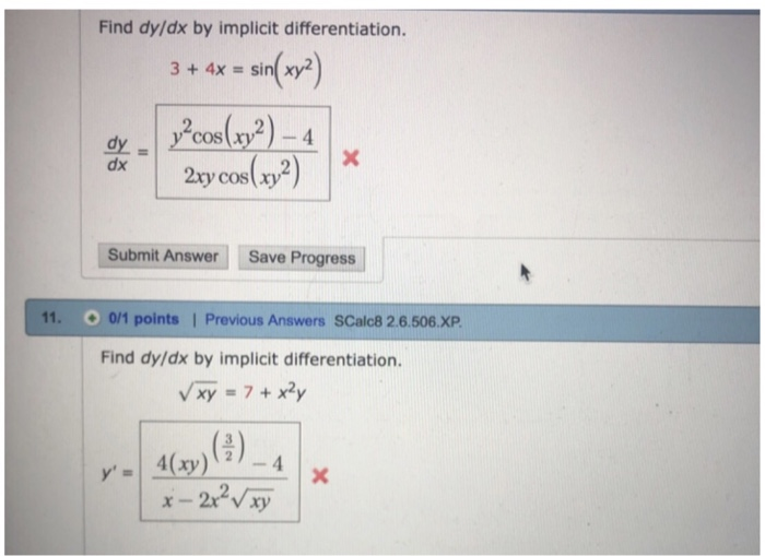 Solved Find dy/dx by implicit differentiation. 3 4x sin xy2 | Chegg.com