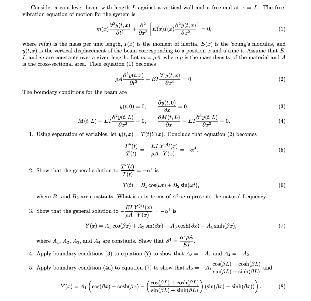 Solved Consider a cantilever beam with length L against a | Chegg.com