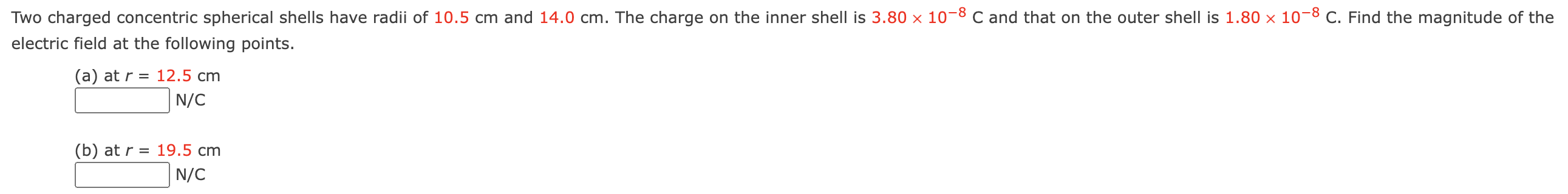 Solved electric field at the following points. (a) at r=12.5 | Chegg.com