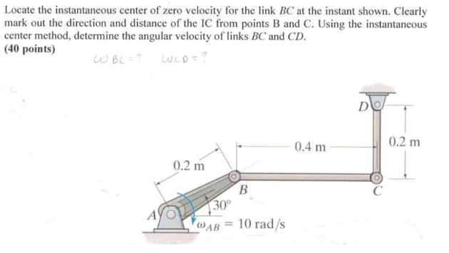 Solved Locate the instantaneous center of zero velocity for | Chegg.com