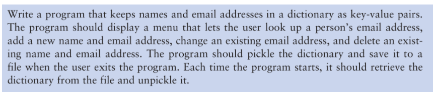 Solved Write a program that keeps names and email addresses | Chegg.com