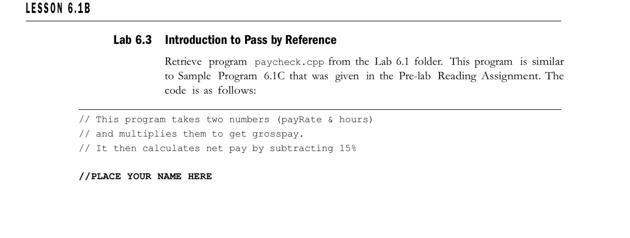Solved Lesson 61b Lab 63 Introduction To Pass By Reference 