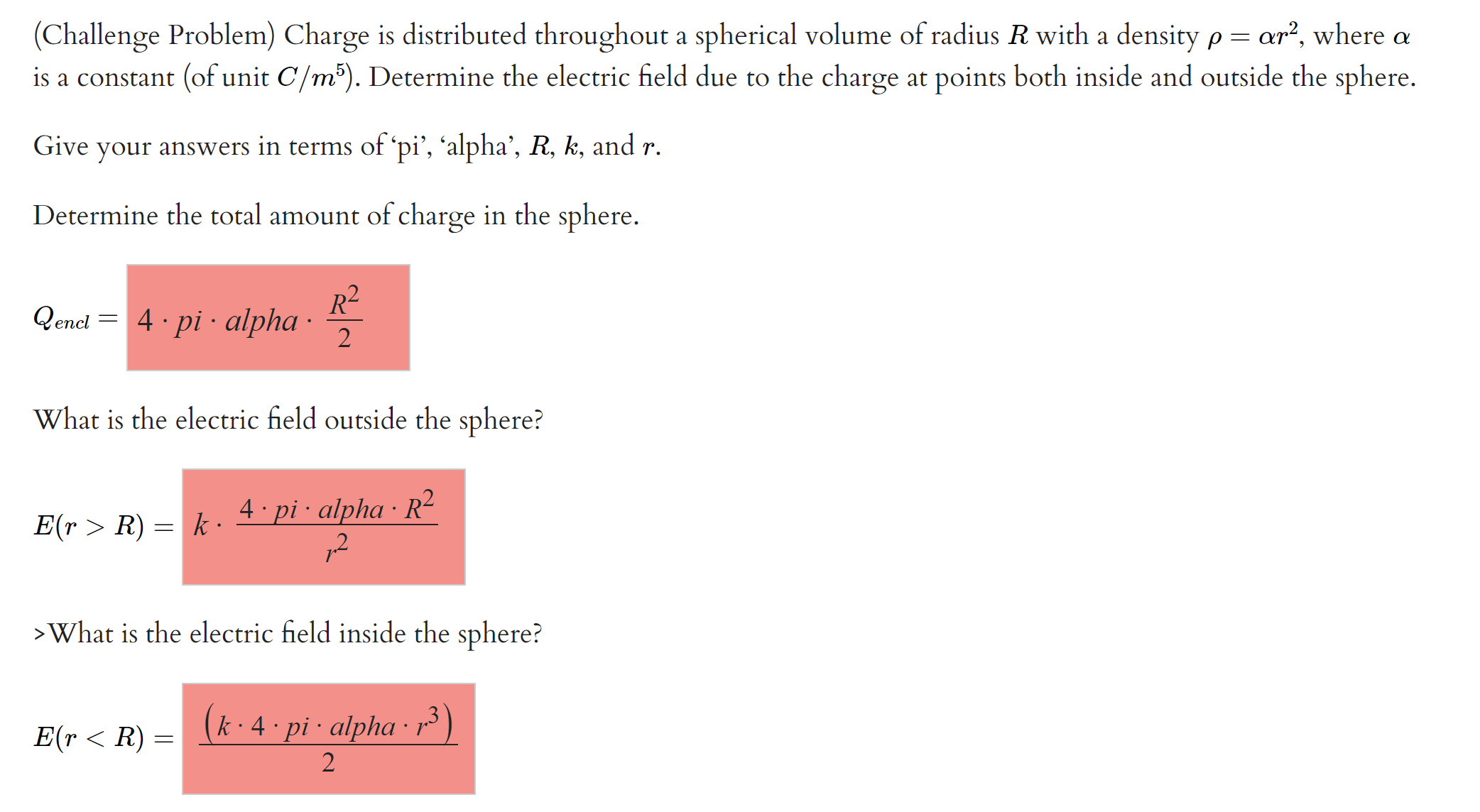 Solved (Challenge Problem) Charge is distributed throughout | Chegg.com
