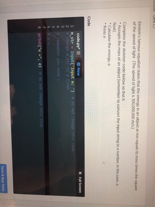 Solved Einstein's famous equation states that the energy in | Chegg.com