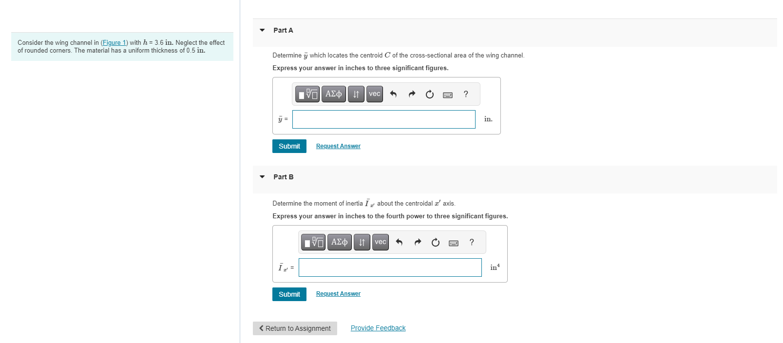 Solved Consider the wing channel in (Figure 1) with h=3.6in. | Chegg.com