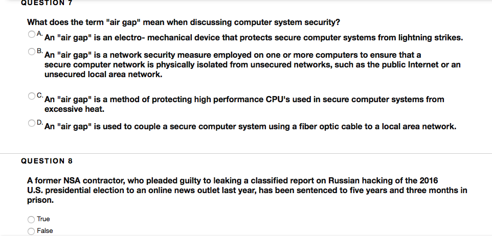 Solved QUESTION 7 What does the term "air gap" mean when | Chegg.com