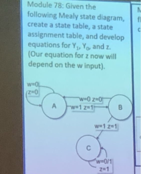 Module 78: Given the following Mealy state diagram, | Chegg.com