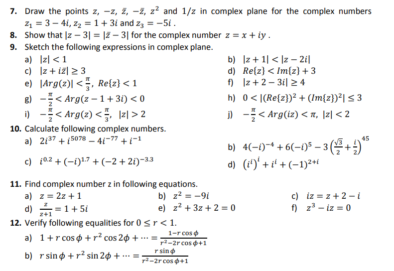 Solved 7. Draw the points z, -z, ż, – ž, z2 and 1/2 in | Chegg.com