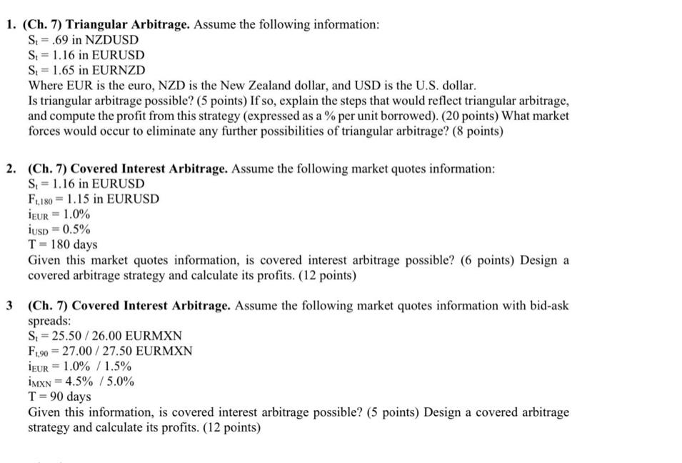 Solved 1. (Ch. 7) Triangular Arbitrage. Assume the following | Chegg.com
