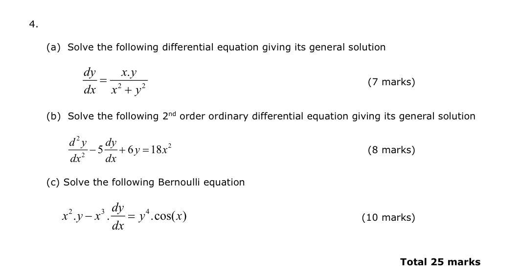 Solved 4 A Solve The Following Differential Equation