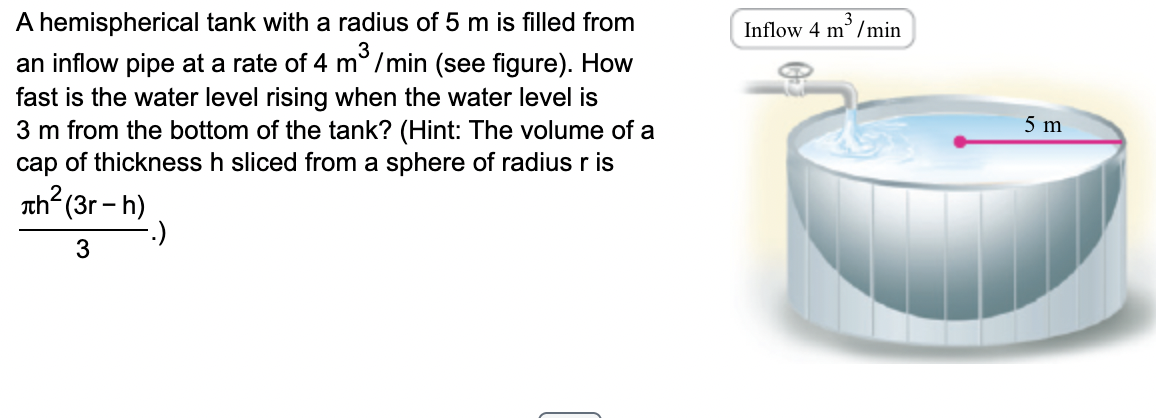Solved A hemispherical tank with a radius of 5 m is ﻿filled | Chegg.com