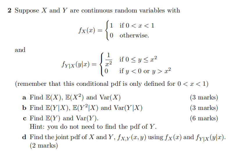 Solved 2 Suppose X and Y are continuous random variables | Chegg.com