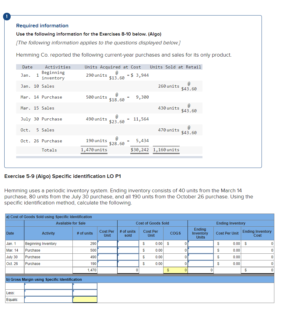 Solved Required information Use the following information | Chegg.com Solved Required information Use the following information | Chegg.com