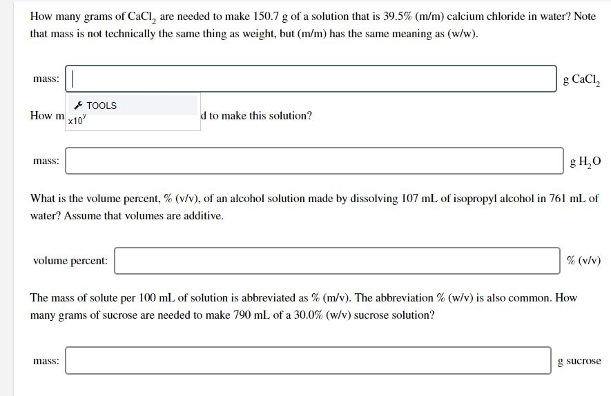 Solved How many grams of CaCl, are needed to make 150.7 g of | Chegg.com