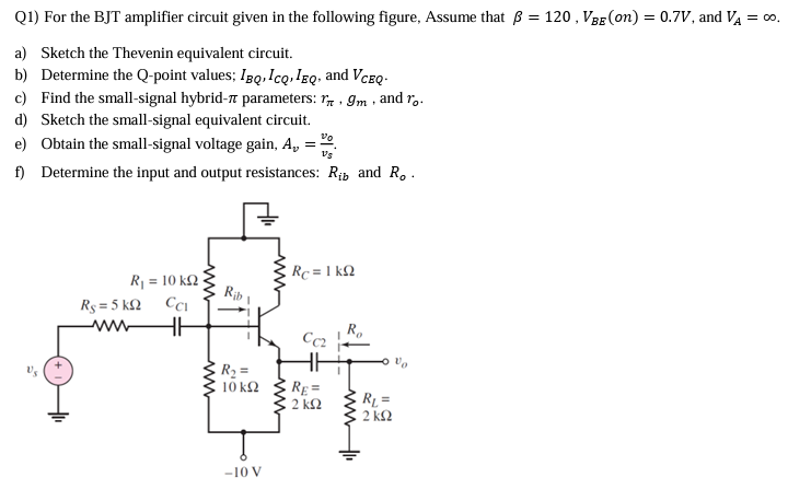 Solved Q1) ﻿For the BJT amplifier circuit given in the | Chegg.com