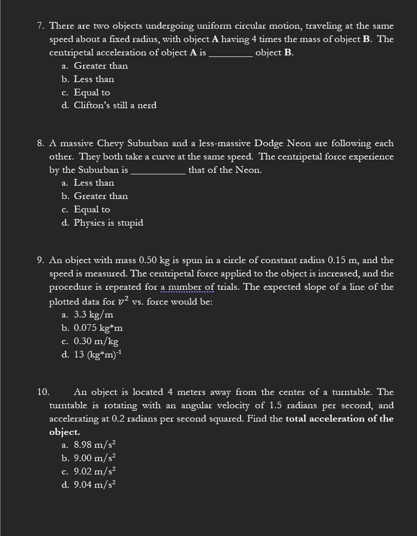Solved 7. There are two objects undergoing uniform circular | Chegg.com