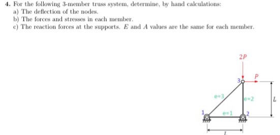 Solved For the following 3-member truss system, determine, | Chegg.com