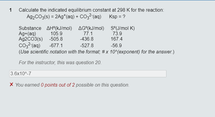 Solved 1 Calculate the indicated equilibrium constant at 298 | Chegg.com