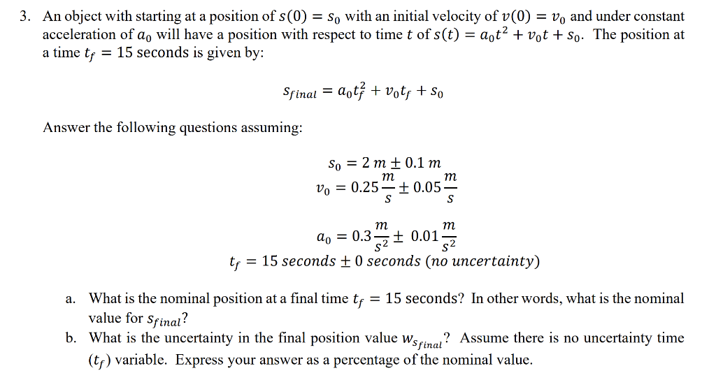 Solved An object with starting at a position of 𝑠(0) = 𝑠଴ | Chegg.com