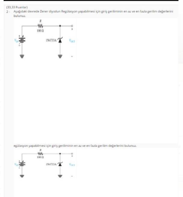 Solved (23,33 Puanlar 2. Aşağıdaki devrede Zener diyodun | Chegg.com