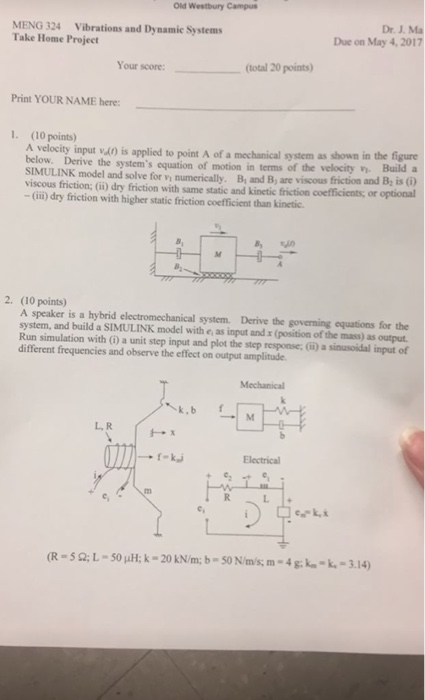 Solved A velocity input v_a(t) is applied to point A of a | Chegg.com