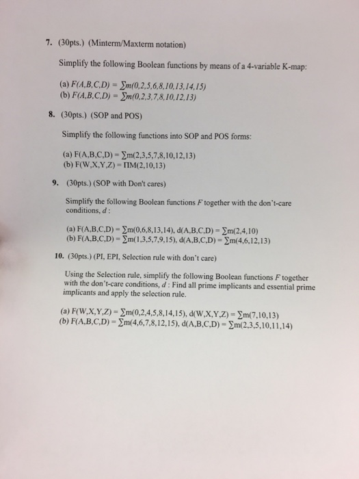 Solved 7. (30pts.) (Minterm/Maxterm notation) Simplify the | Chegg.com