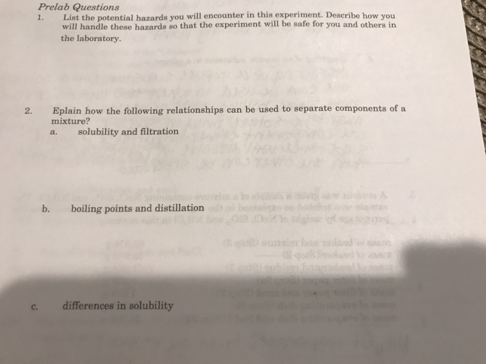 Solved Prelab Questions 1. List the potential hazards you | Chegg.com
