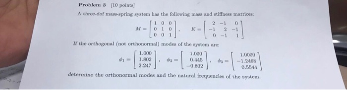 Solved Problem 3 [10 points A three-dof mass-spring system | Chegg.com