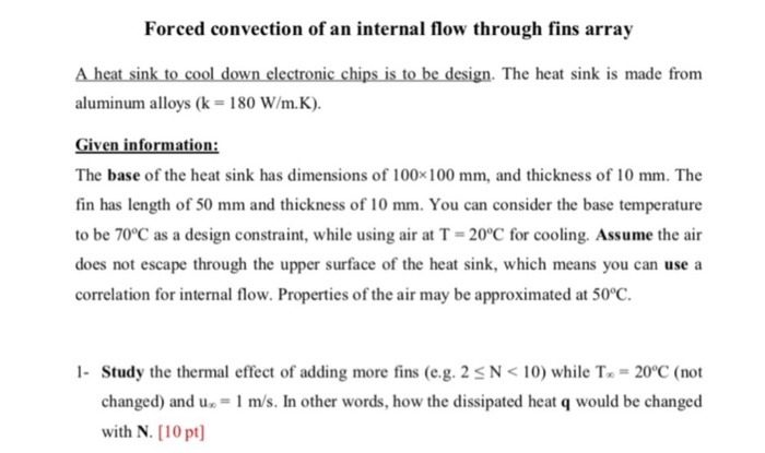 Solved Forced convection of an internal flow through fins | Chegg.com