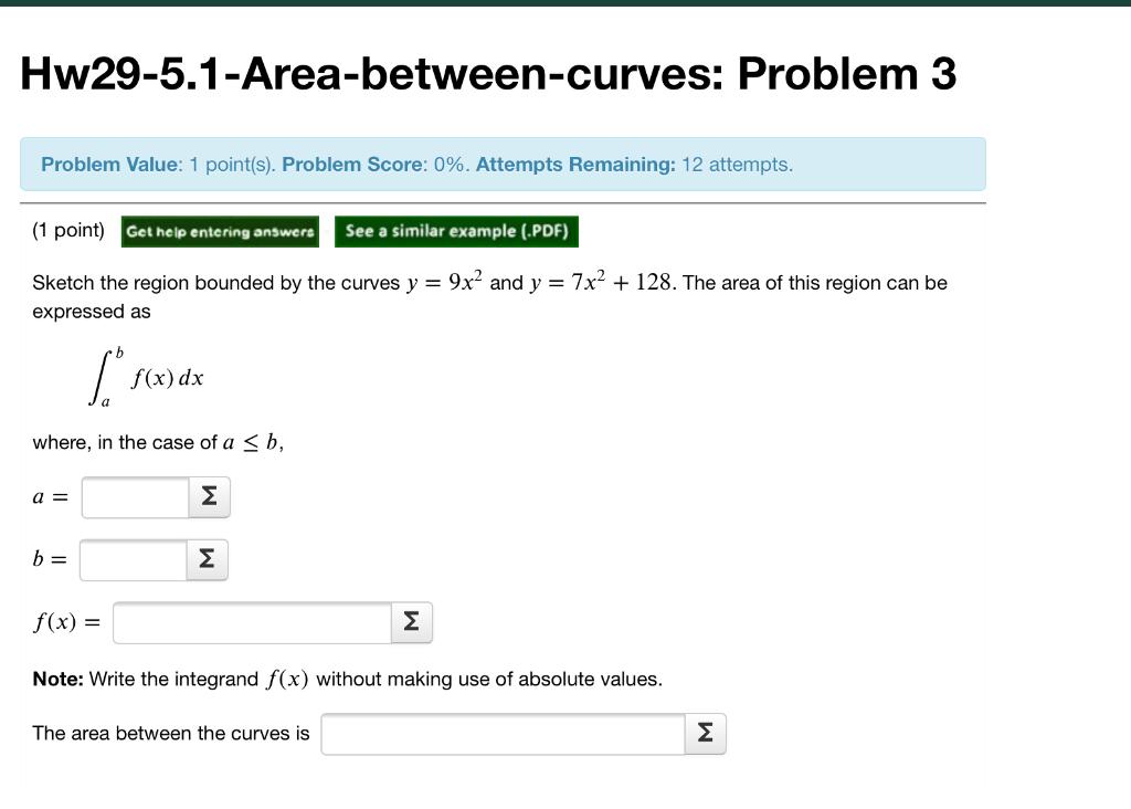 Solved Hw29-5.1-Area-between-curves: Problem 3 Problem | Chegg.com