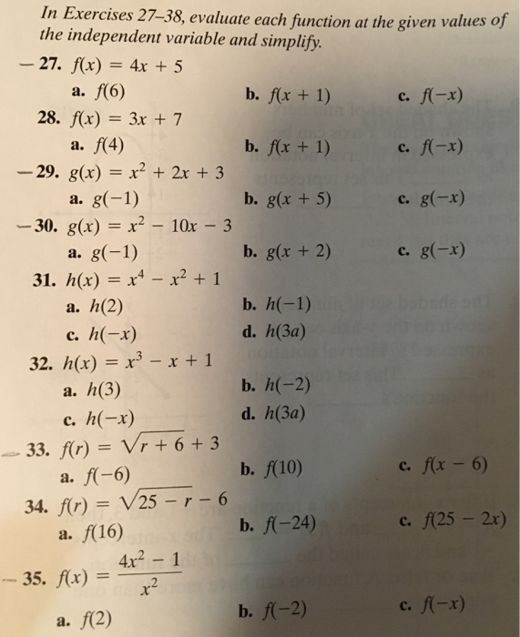 Solved In Exercises 27-38, evaluate each function at the | Chegg.com