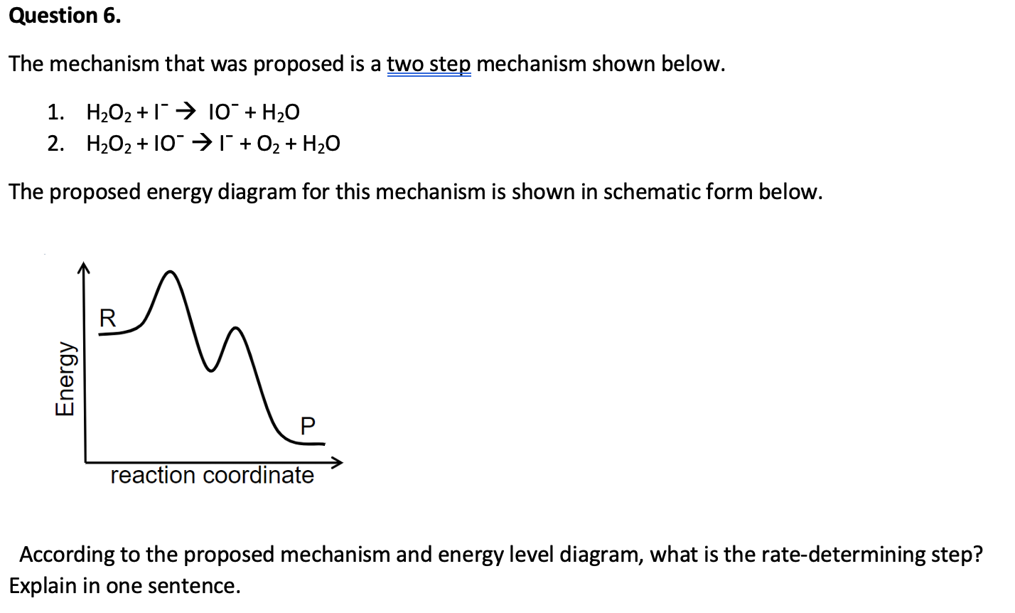 Solved Question 6. The mechanism that was proposed is a two | Chegg.com