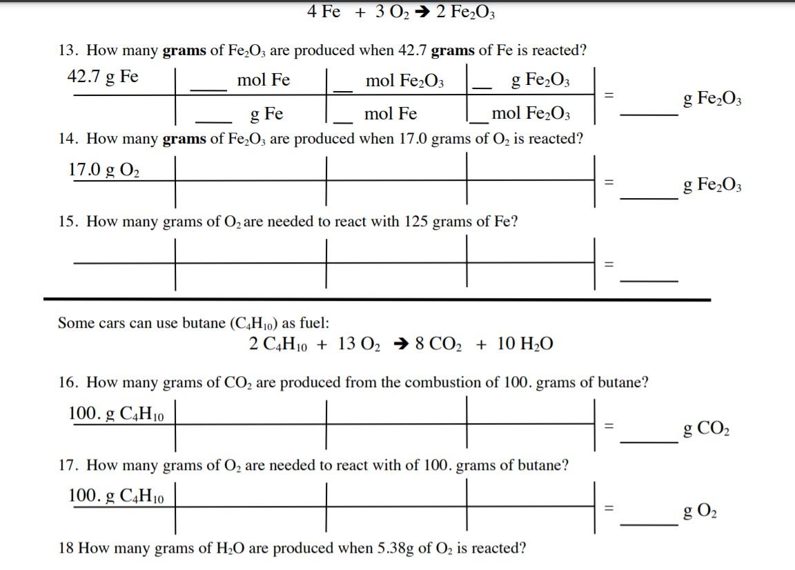 Solved 4 Fe + 3 O2 → 2 Fe2O3 13. How many grams of Fe2O3 are | Chegg.com