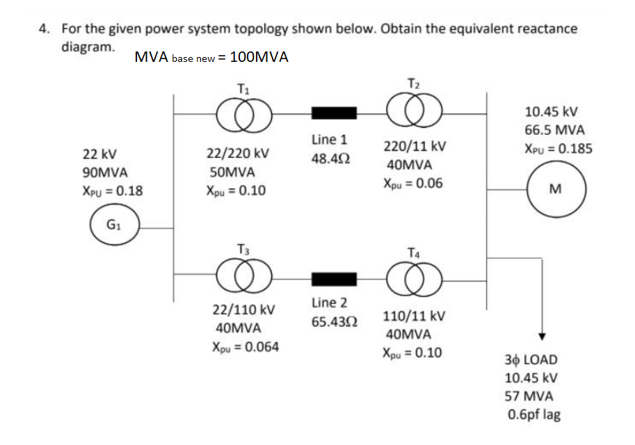 Solved 4. For the given power system topology shown below. | Chegg.com